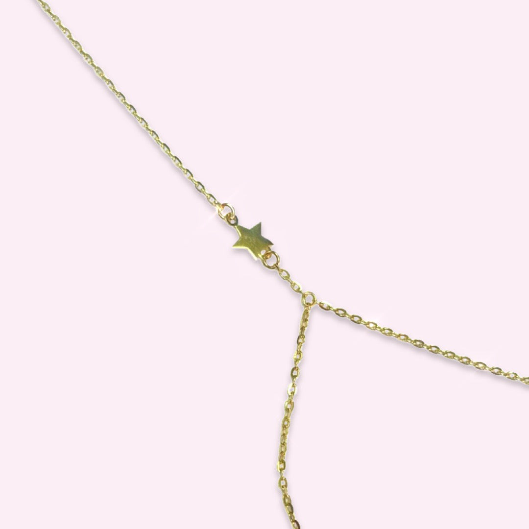 Solid 14k Yellow Gold Single Star Hand Chain Size Small