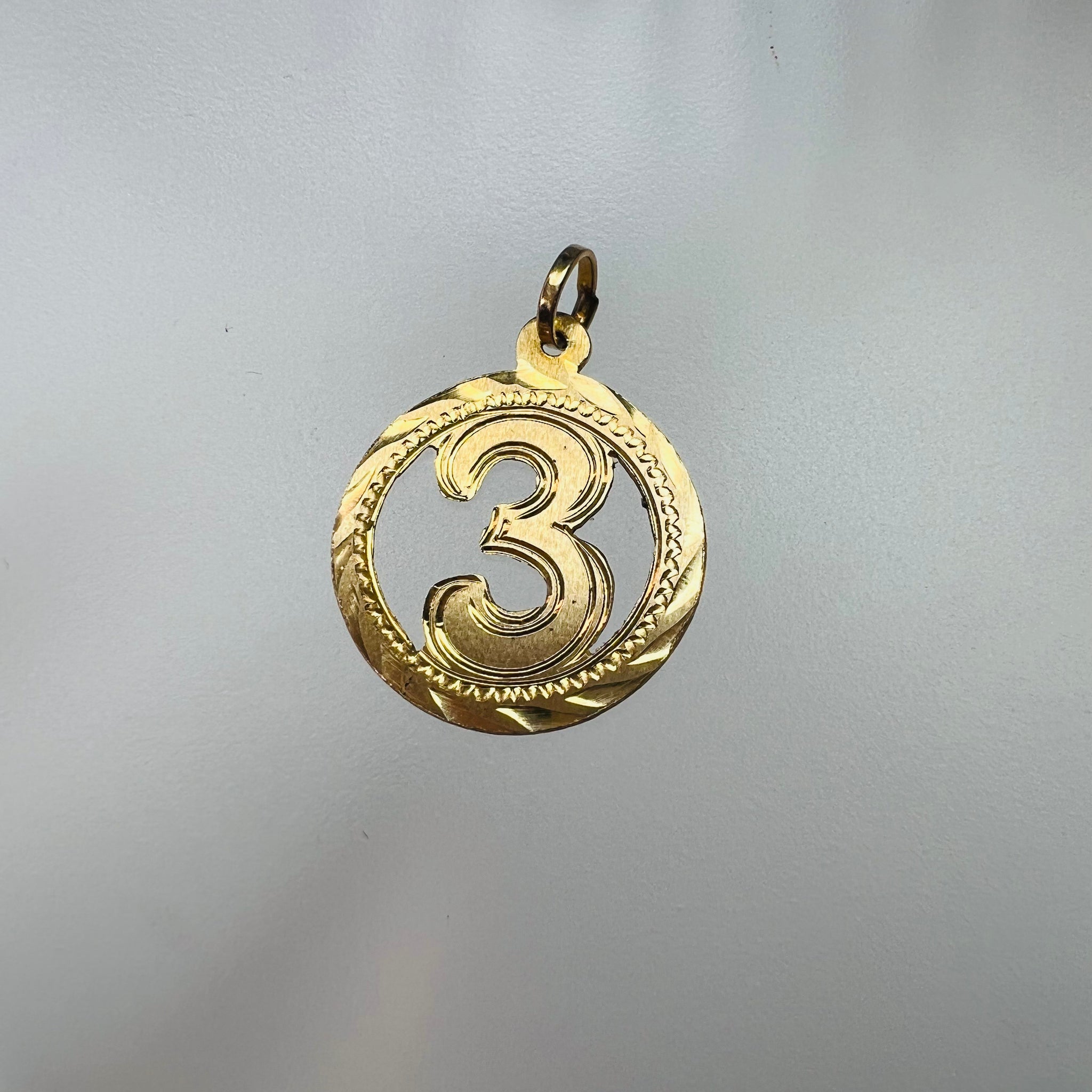 Circle Number 3 Pendant 14K Yellow Gold